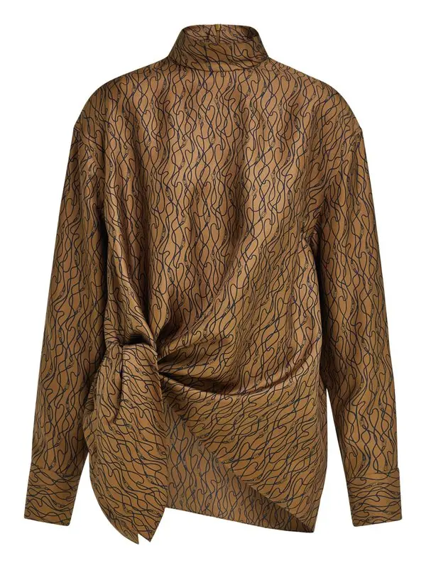 FERRAGAMO Silk Shirt With Side Knot - Brown