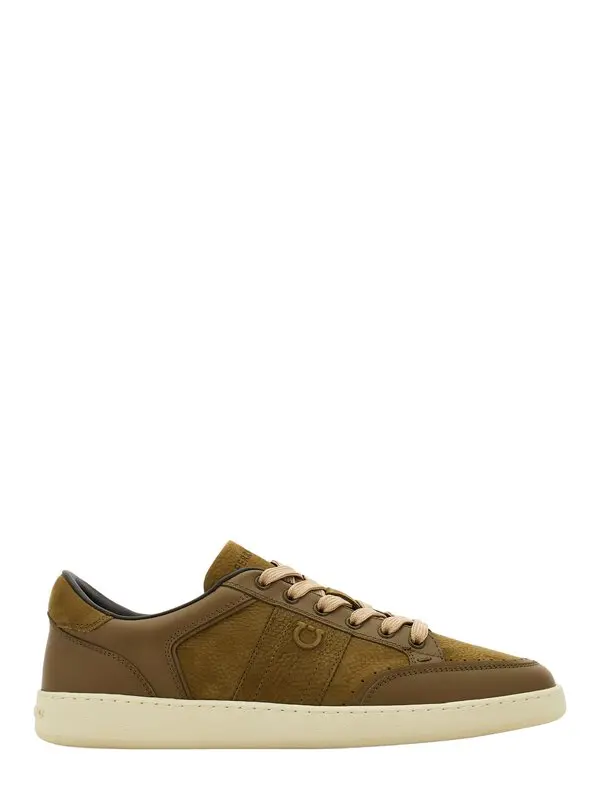 FERRAGAMO Suede And Leather Low-top Sneakers - Brown