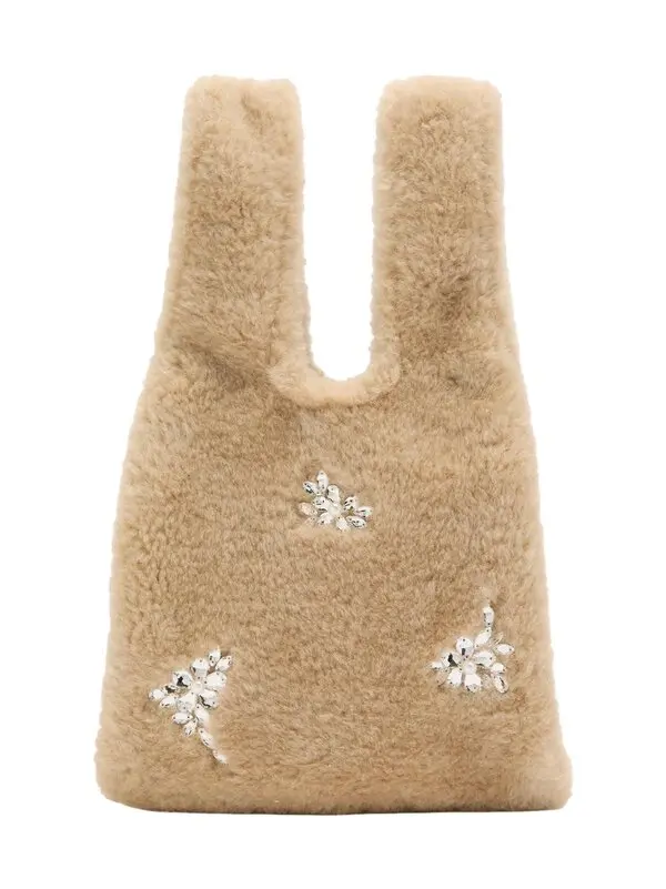Simone Rocha Mini Embellished Faux Shearling Top Handle Bag - Pearl