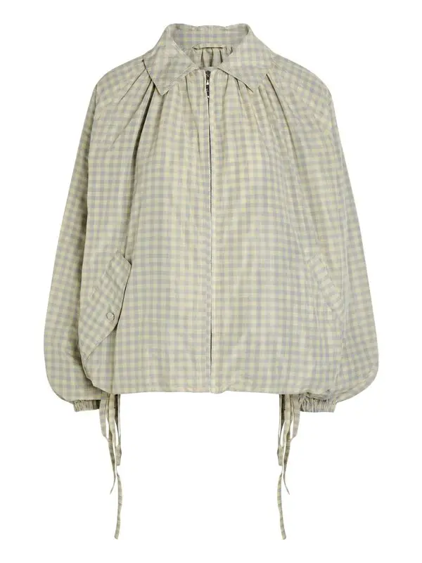 DAMSON MADDER Gingham Drop Shoulder Bomber Jacket With Embroidered Detailing - Grey