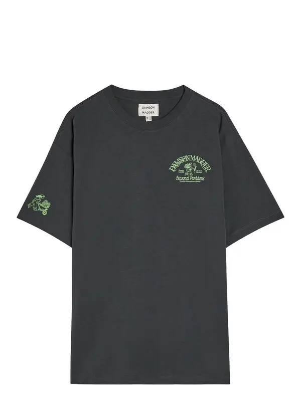 DAMSON MADDER Grown In The Garden Printed Cotton T-shirt - Black
