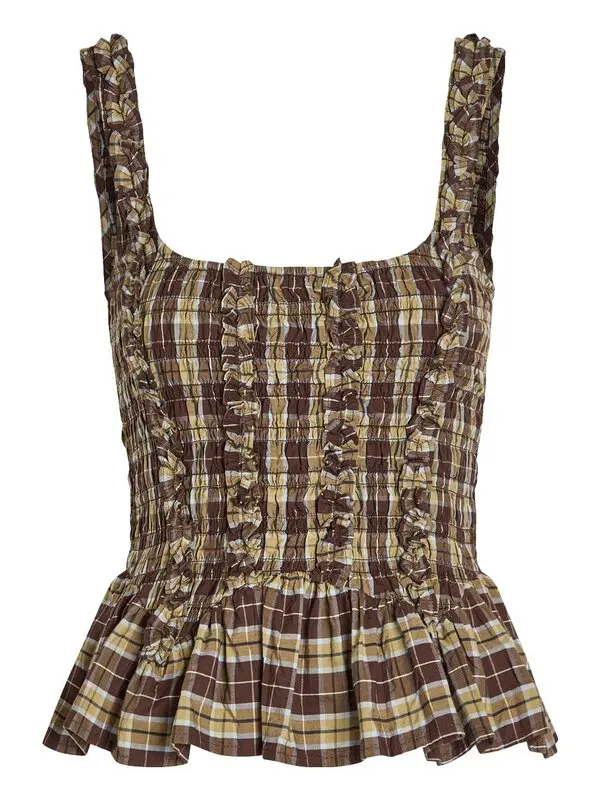 DAMSON MADDER Raphi Checked Shirred Cotton-poplin Cami Top - Multicoloured