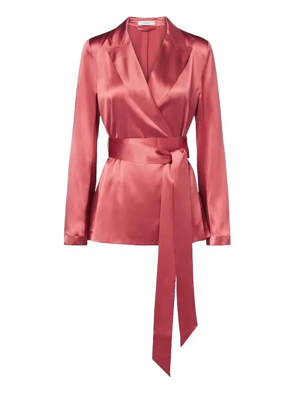 JOSEPH Archer Belted Silk Satin Jacket - Pink