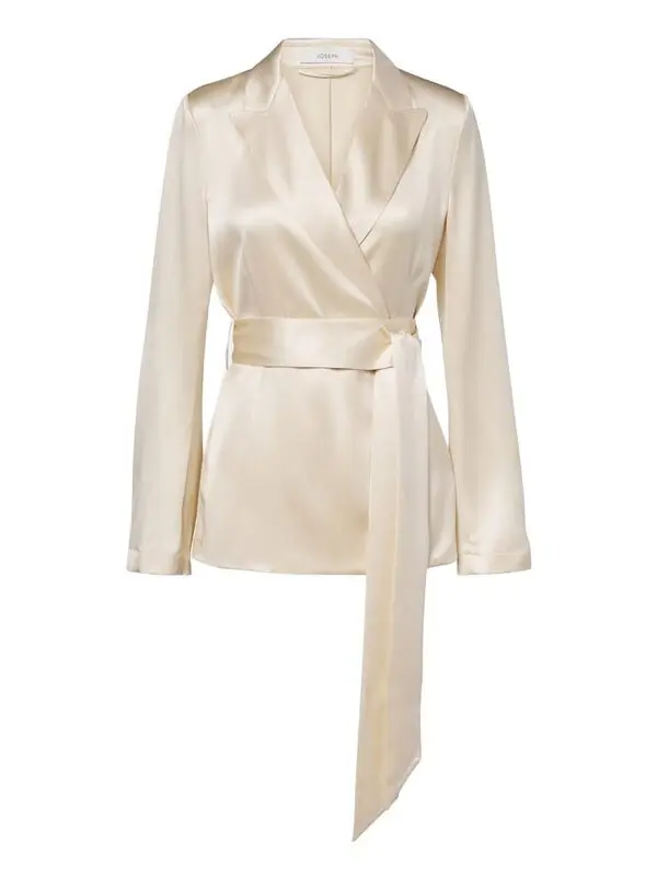 JOSEPH Archer Belted Silk Satin Jacket - White