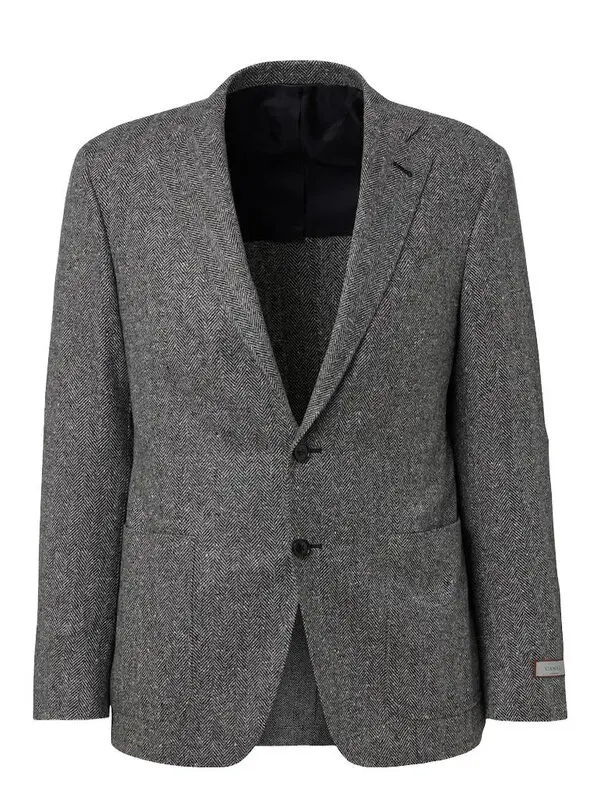 Canali Herringbone Wool And Cashmere Blazer - Grey