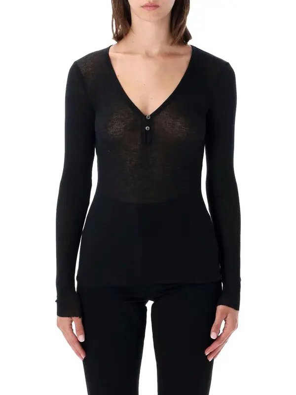 JAMES PERSE Slim Fit V-neck Cardigan In Cotton And Cashmere - Black