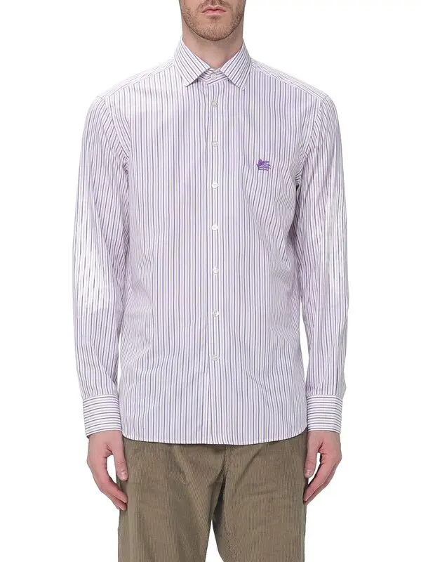 Etro Striped Cotton Poplin Shirt With Embroidered Cube Logo - Violet