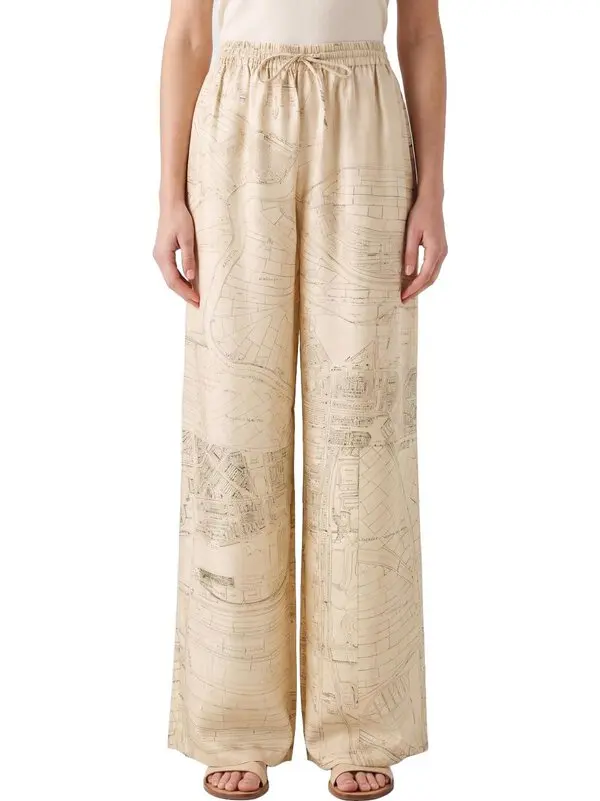 RÓHE Graphic Print Silk Wide-leg Palazzo Trousers With High Waist - Beige