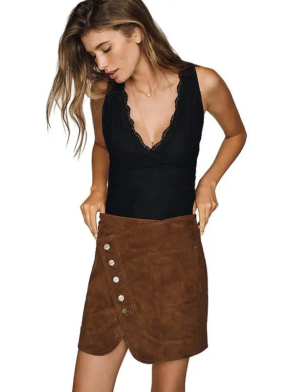 PILCRO Faux-suede Wrap Mini Skirt - Brown