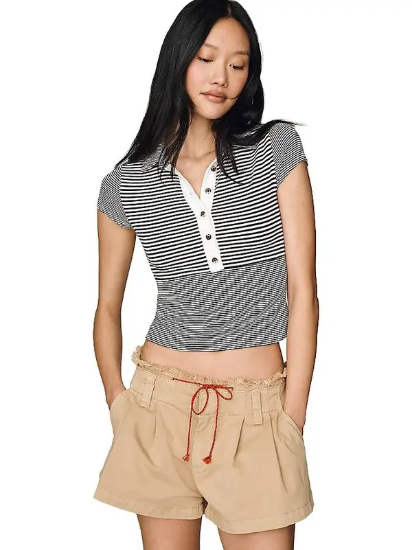 Rag & Bone Cropped Polo Tee - Ivory Multi