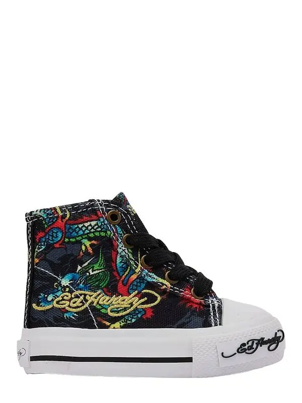 Ed Hardy Dragon Graphic High Top Sneakers - Black