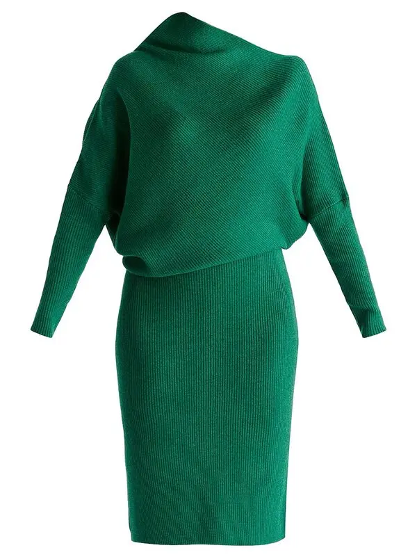 PAISIE Draped Knitted Dress - Green