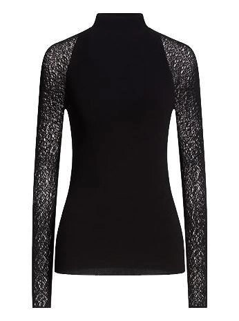 Wolford Long Sleeve Turtleneck Top With Lace Accents - Black