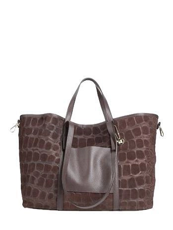 LAURA DI MAGGIO Crocodile-effect Suede Shopper Bag - Brown