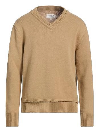MAISON MARGIELA V-neck Wool, Linen, And Cotton Sweater - Beige