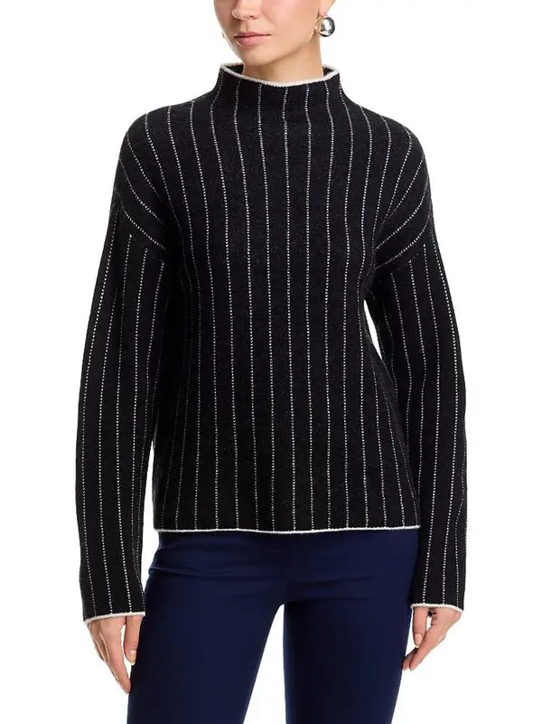 Bloomingdale'S Striped Mock Neck Sweater - Black/ivory