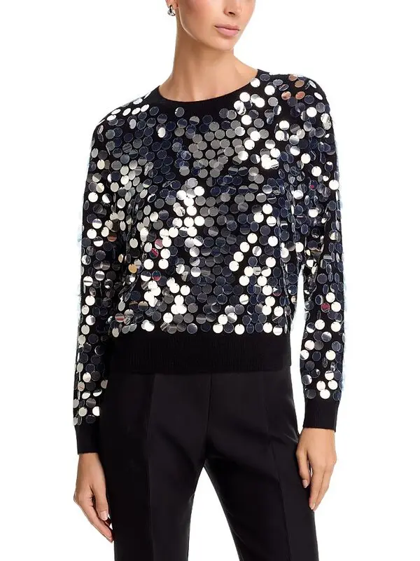 Bloomingdale'S Pailette Embellished Crewneck Sweater - Black