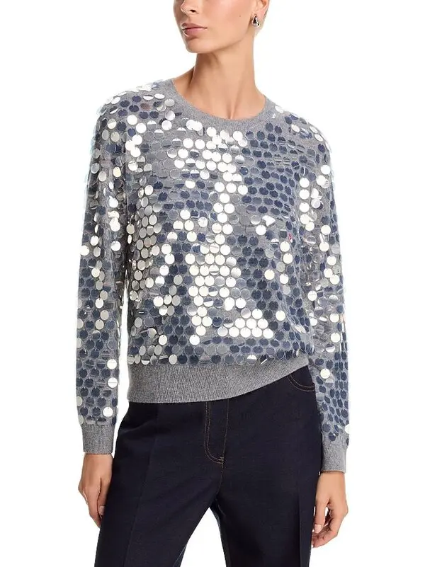 Bloomingdale'S Sequin Embellished Crewneck Sweater - Medium Grey