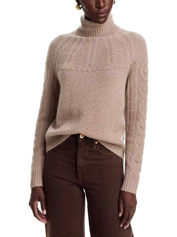 Bloomingdale'S Cable Turtleneck Cashmere Sweater Exclusive - Sesame
