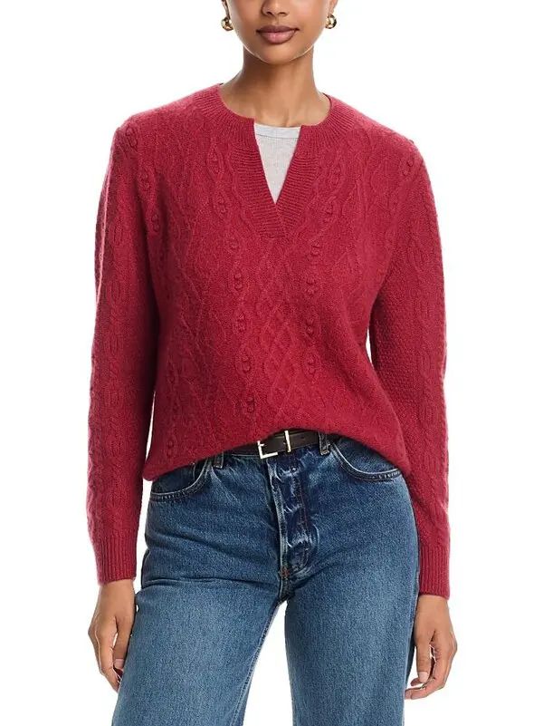 Bloomingdale'S Split Neck Cable Sweater - Clay