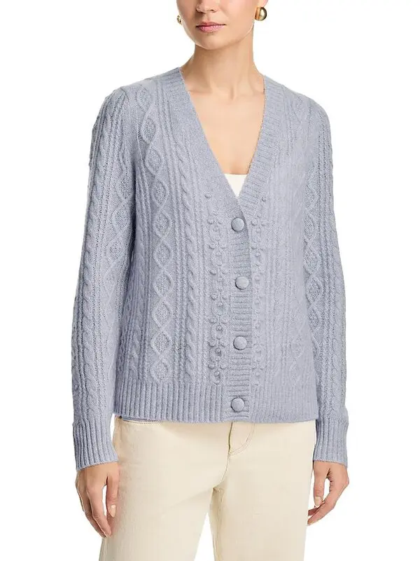 Bloomingdale'S High Low V-neck Allover Pom Cardigan - Medium Grey