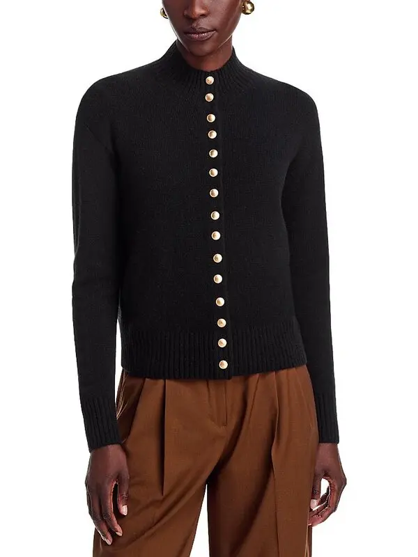 Bloomingdale'S 100% Cashmere Mock Neck Cardigan - Black
