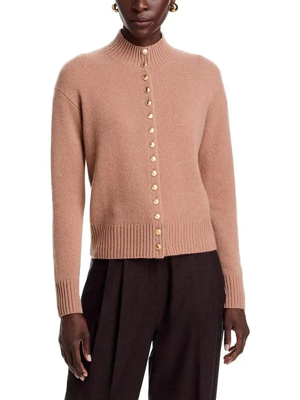 Bloomingdale'S 100% Cashmere Mock Neck Cardigan - Camel