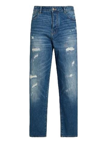 Armani Exchange High Waisted Tapered Jeans With Embroidered Logo - Blue