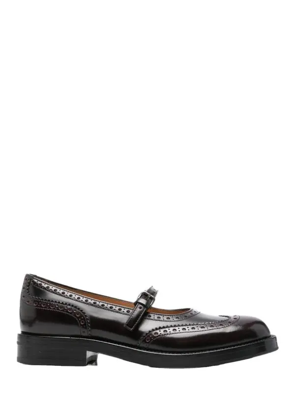 Church's Sheila Leather Mary Jane Flats With Brogue Detailing - Red