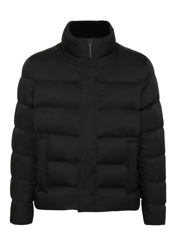 Herno Nylon Short Down Jacket With Faux Fur Trim - Black