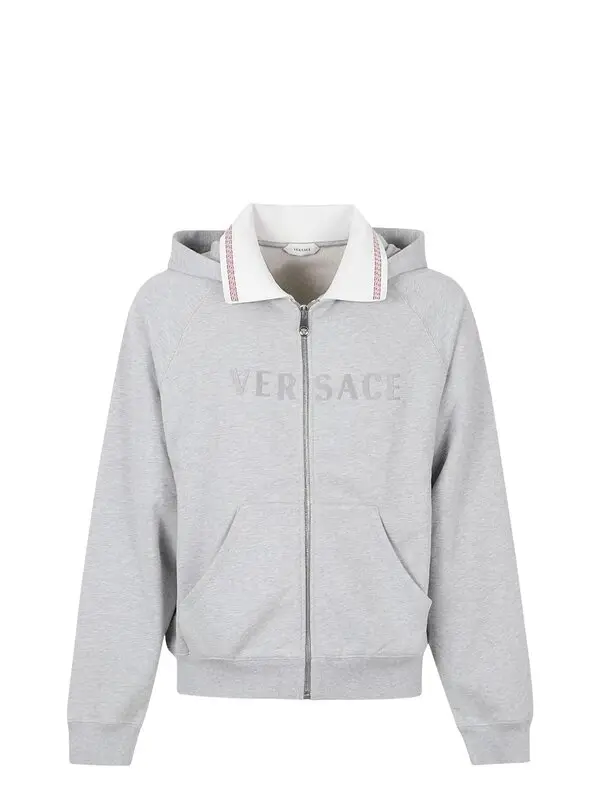 Versace Logo-embroidered Zipped Hoodie - Grey