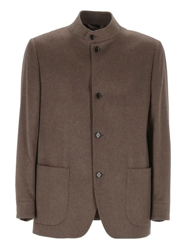 LARDINI Single Breasted Jacket With Stand Collar - Brown