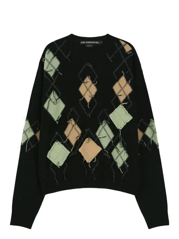 Andersson Bell Argyle Patterned Crew Neck Sweater - Black