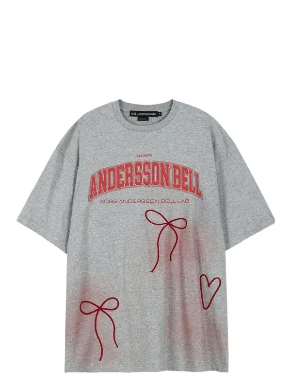 Andersson Bell Ribbon Embroidery Printed T-shirt - Mixed Gray