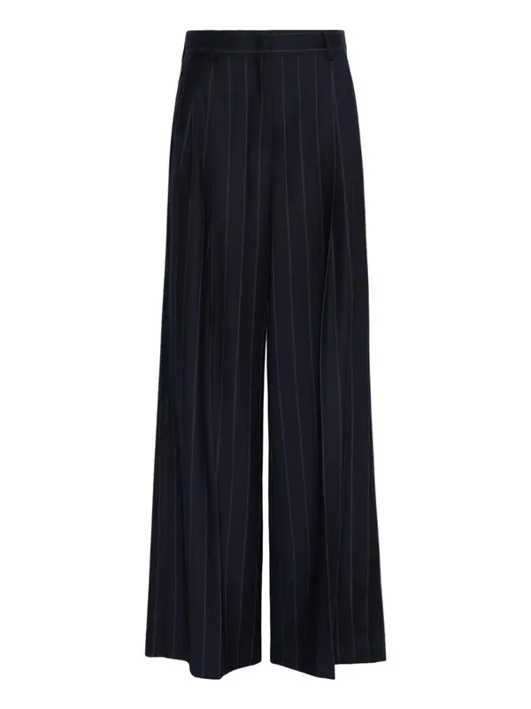 Max Mara Wool Pinstriped Flannel Trousers - Navy Blue