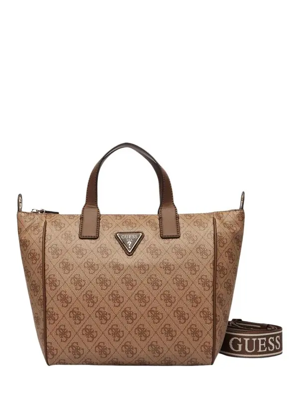 Guess Follie Monogram-print Logo-plaque Tote Bag - Brown