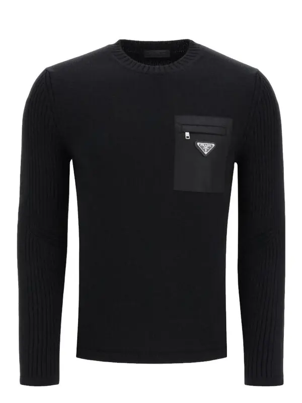 Prada Logo Rib Knitted Jumper - Black