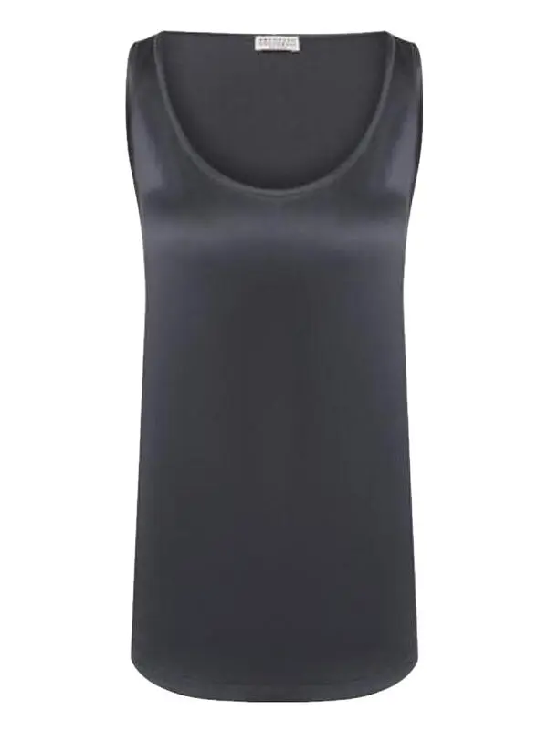 Brunello Cucinelli Beaded Silk Satin Tank Top - Grey