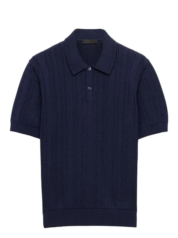 Prada Open-knit Polo Shirt - Navy Blue