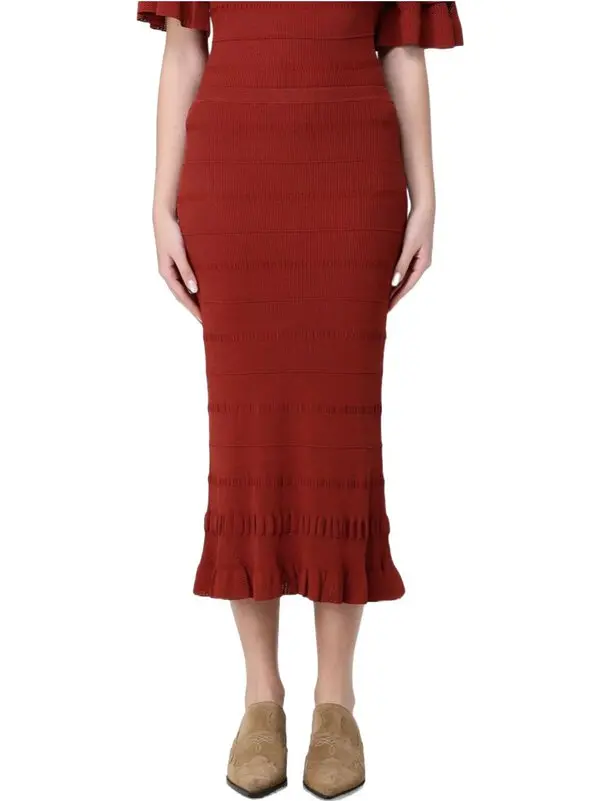 TWINSET Ruffled Knitted Skirt - Red