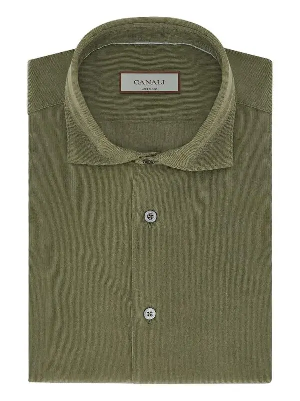 Canali Sage Garment Dyed Cotton Velvet Regular-fit Shirt - Green