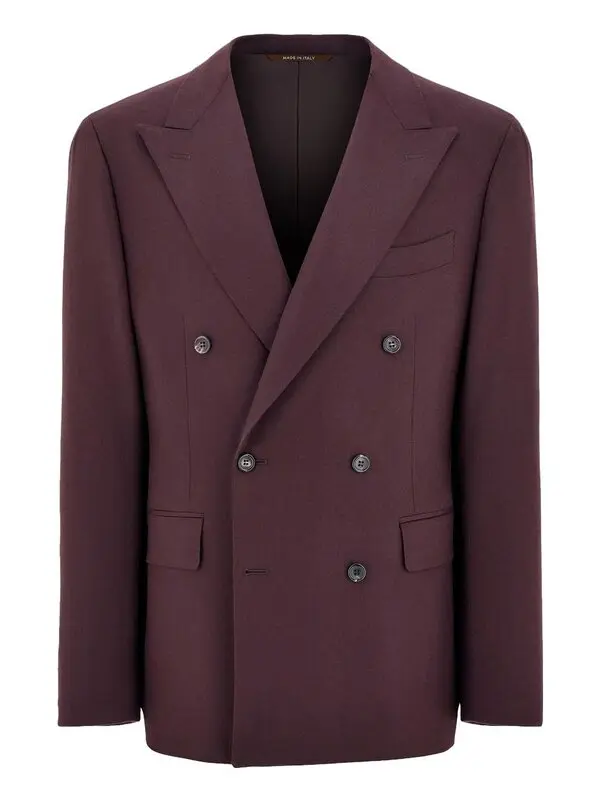 Canali Dark Brown Wool Flannel Double-breasted Jacket - Red