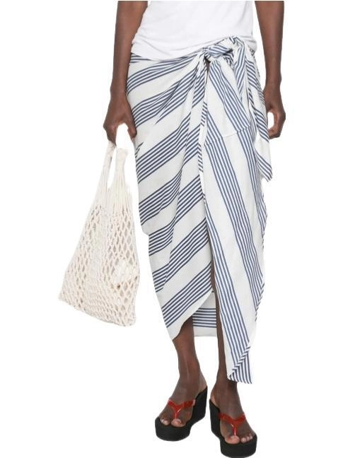 THE FRANKIE SHOP Asymmetrical Striped Skirt With Knot Detail - White