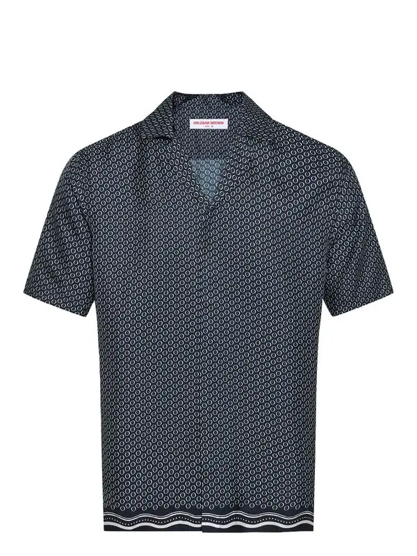 Orlebar Brown Printed Silk Shirt In Night Iris - Blue