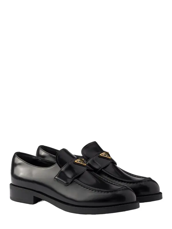 Prada Brushed Leather Loafers - Black