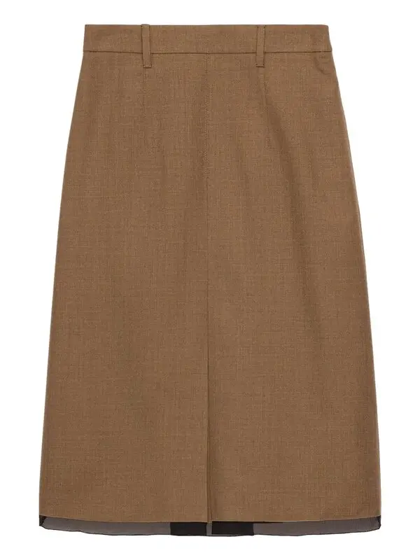 Prada Wool Midi Skirt With Chiffon Hem - Brown