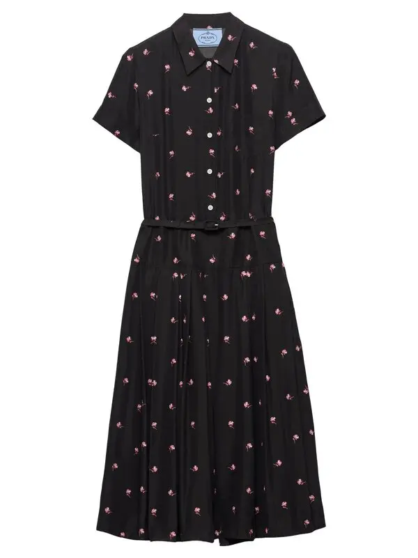 Prada Floral Print Washed Silk Dress - Pink