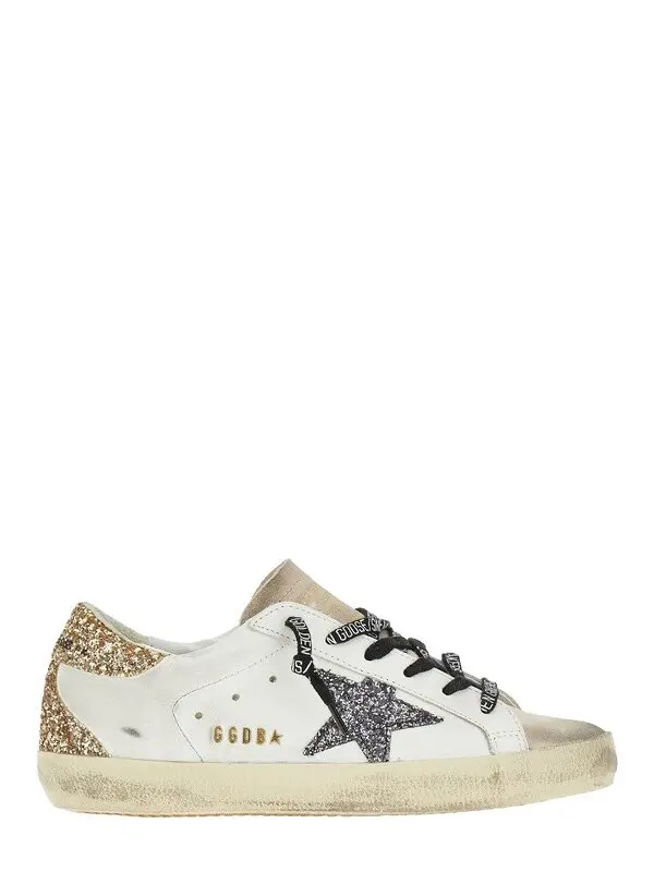 GOLDEN GOOSE Super-star Sneakers With Glitter Accents - White
