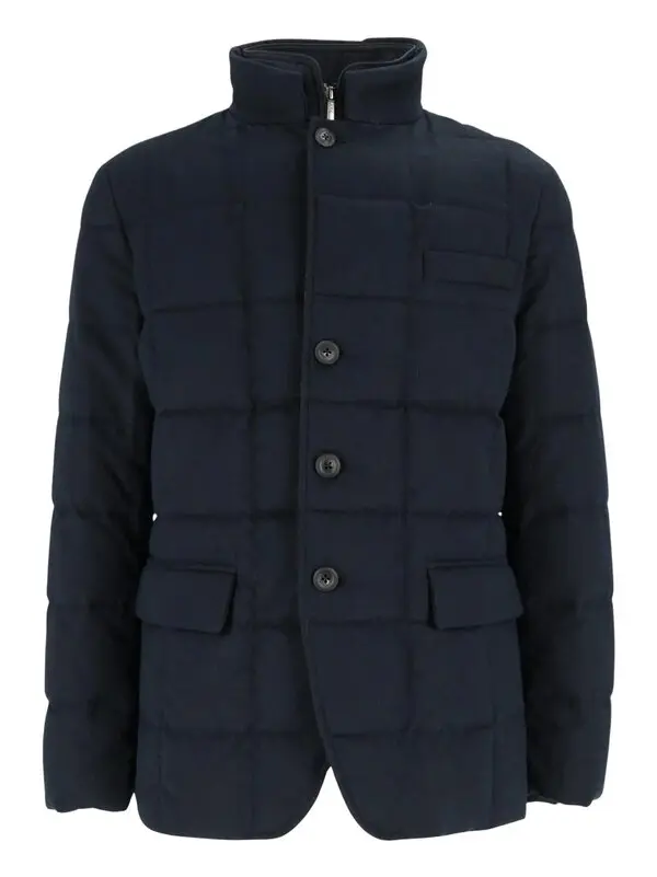 FAY Quilted Overcoat With Stand Collar - Blue