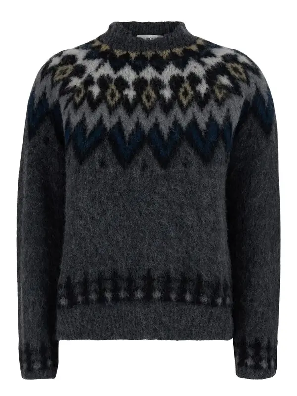 JUCCA Crew Neck Jacquard Sweater - Gray